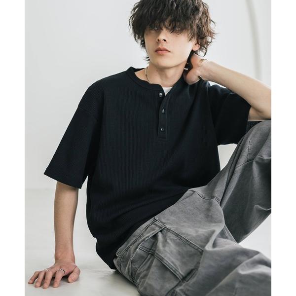 ZOZO問い合わせ番号:105704175ショップ:Rocky Monroe，ロッキーモンローブランド:Rocky Monroe，ロッキーモンロー商品名:オーバーサイズ T/Cワッフルヘンリーネック半袖Tシャツカテゴリ:トップス>Tシ...
