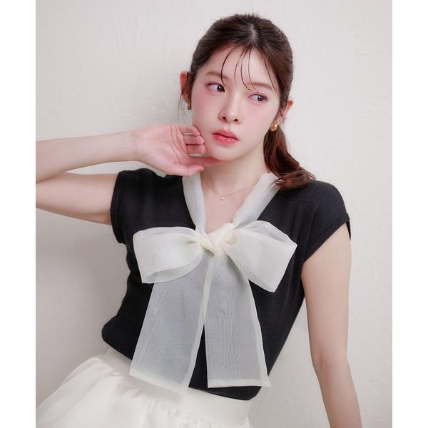 ZOZO問い合わせ番号:105743933ショップ:mideal，マイディールブランド:fupel，フぺル商品名:organdy ribbon knit tops / オーガンジーリボンニットトップスカテゴリ:トップス>ニット/セータ...