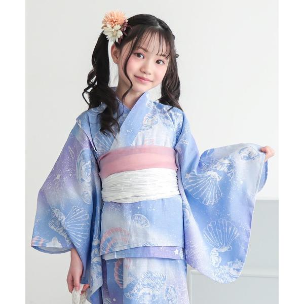 ZOZO問い合わせ番号:105780935ショップ:KIMONOMACHI，キモノマチブランド:KIMONOMACHI，キモノマチ商品名:ガールズ 浴衣 セパレート ワンピース 子供浴衣セット 簡単着付け （上衣＋サンドレス＋しわ兵児帯）貝...
