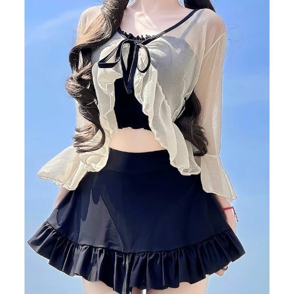 『タイムセール実施中』※このアイテムは返品・交換対象外商品です。ZOZO問い合わせ番号:105782215ショップ:Ada.，エイダブランド:SHEPP，シープ商品名:「3点セット」フロントレースアップ フリルシャーリング スイムウェアカテ...