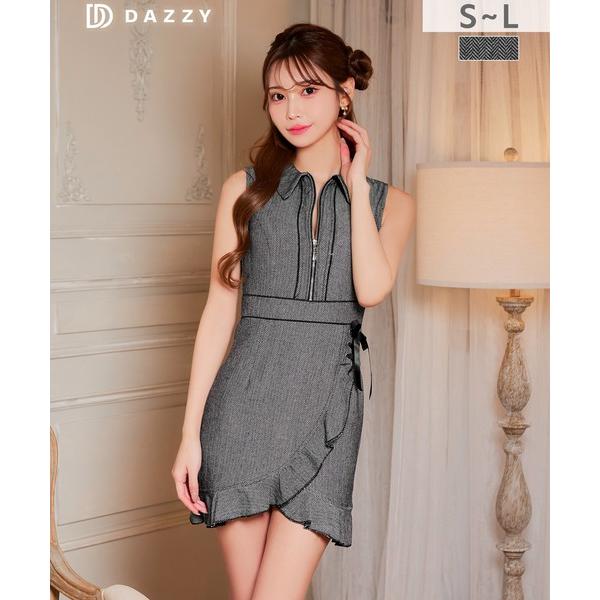 ZOZO問い合わせ番号:105783644ショップ:darial，ダリアルブランド:DAZZY，デイジー，darial，ダリアル商品名:魅せる＆隠す！自在谷間ジップ◎フリルと編み上げリボンが甘い！ツイードフロントジップ編み上げリボンフリルタ...