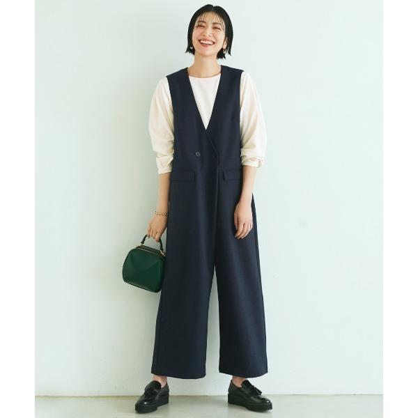 ZOZO問い合わせ番号:105784422ショップ:FELISSIMO，フェリシモブランド:IEDIT，イディット商品名:ＩＥＤＩＴ　きれい見えカットソートップスとオールインワンの着映えベストバランスセット〈アイボリー×グレー〉カテゴリ:オ...