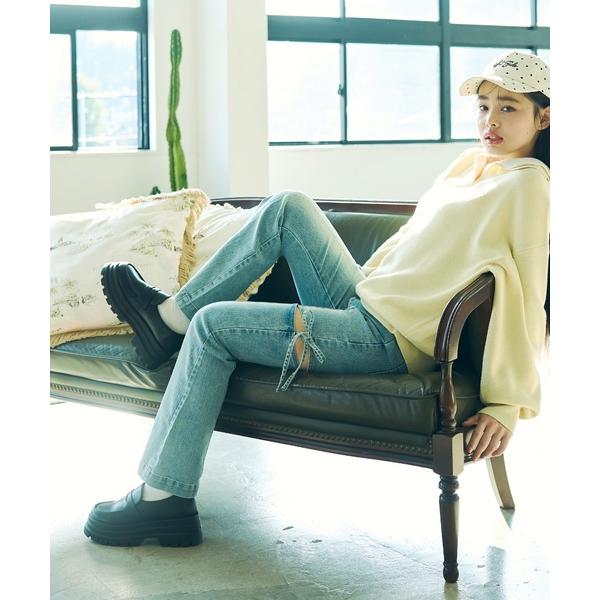 ZOZO問い合わせ番号:105821068ショップ:NARUMIYA ONLINE，ナルミヤ オンラインブランド:LOVETOXIC，ラブトキシック商品名:【ストレッチ】スリットリボンフレアデニムパンツカテゴリ:パンツ>その他パンツブ...