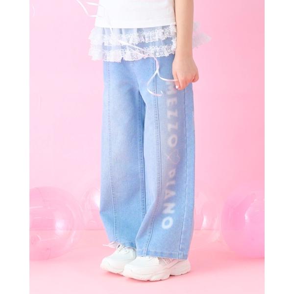 ZOZO問い合わせ番号:105821079ショップ:NARUMIYA ONLINE，ナルミヤ オンラインブランド:mezzo piano，メゾピアノ商品名:ロゴペイント　ワイドデニムパンツカテゴリ:パンツ>デニムパンツブランド品番:6...