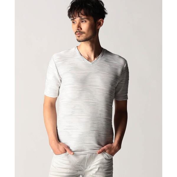ZOZO問い合わせ番号:105821182ショップ:NICOLE，ニコルブランド:NICOLE CLUB FOR MEN，ニコルクラブフォーメン商品名:ウェーブタックジャカードVネック半袖プルオーバーカテゴリ:トップス>Tシャツ/カッ...
