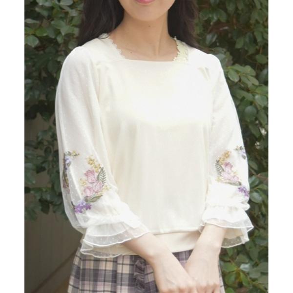 ZOZO問い合わせ番号:105823479ショップ:axes femme，アクシーズファムブランド:axes femme，アクシーズファム商品名:チューリップ刺繍七分袖プルオーバーカテゴリ:トップス>Tシャツ/カットソーブランド品番:...