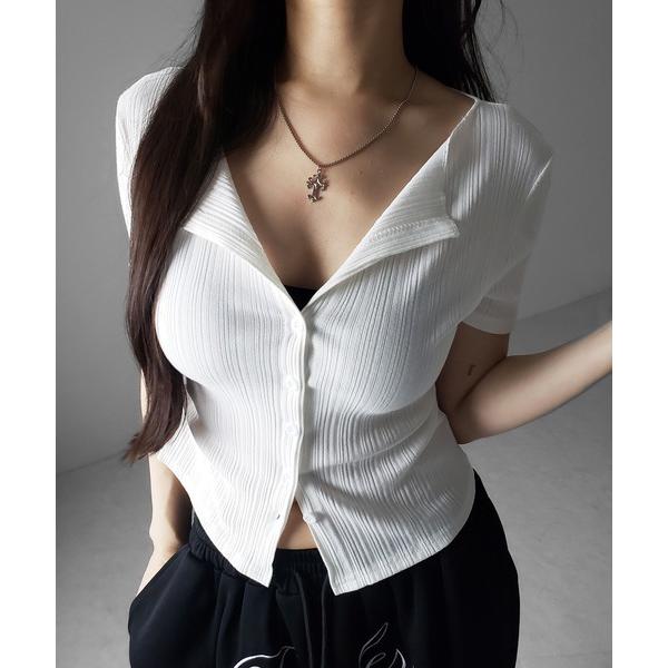 ZOZO問い合わせ番号:105823583ショップ:me+em select，ミームセレクトブランド:me+em select，ミームセレクト商品名:【 ２color 】フロントボタン半袖リブカーデトップス ／ front button s...