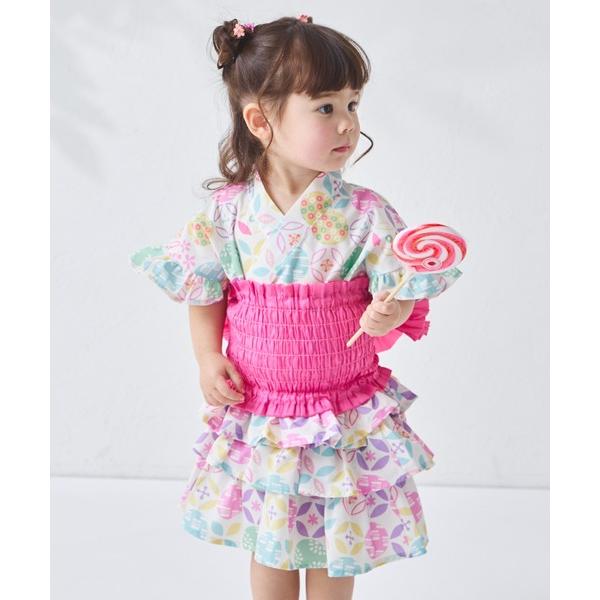 ZOZO問い合わせ番号:105826721ショップ:pairmanon，ペアマノンブランド:pairmanon，ペアマノン，coucou manon，ククゥ マノン商品名:【簡単着付け】ガールズ フリル フレア甚平 簡単帯セットカテゴリ:水...