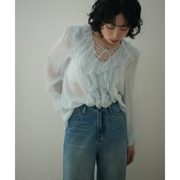 ZOZO問い合わせ番号:105902723ショップ:LAULEN，ローレンブランド:LAULEN，ローレン商品名:chiffon front frill lace up blouse /シフォンフロントフリルレースアップ長袖ブラウスカテゴリ...