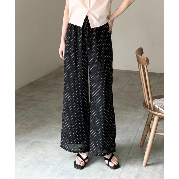 『タイムセール実施中』ZOZO問い合わせ番号:105974658ショップ:wears，ウェアーズブランド:She's Closet，シーズクローゼット商品名:水玉 ドット柄 ストレート ロング ワイド パンツ シフォン シアー イージーパン...