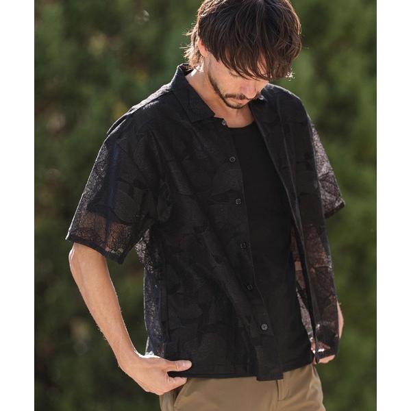 ZOZO問い合わせ番号:105975172ショップ:CAMBIO，カンビオブランド:CAMBIO，カンビオ商品名:mhs2624-Leaf Pattern Sheer Short Sleeve Shirts 半袖シャツ(PF-261-024...