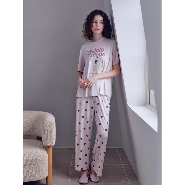 ZOZO問い合わせ番号:106012852ショップ:gelato pique，ジェラート　ピケブランド:gelato pique，ジェラートピケ商品名:【接触冷感】ハート柄ロングパンツカテゴリ:ルームウェア>ルームウェア/パジャマブラ...