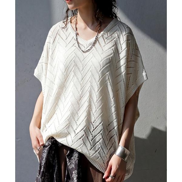 ZOZO問い合わせ番号:106013991ショップ:antiqua，アンティカブランド:antiqua，アンティカ商品名:透かし編み 網代柄 Vネック ニットカテゴリ:トップス>ニット/セーターブランド品番:ONZ-0009素材:アク...