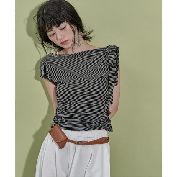 ZOZO問い合わせ番号:106063955ショップ:Auntie Rosa，アンティローザブランド:THE YOn，ザヨン商品名:リボンショルダーサイドギャザーボーダーTカテゴリ:トップス>Tシャツ/カットソーブランド品番:TY000...