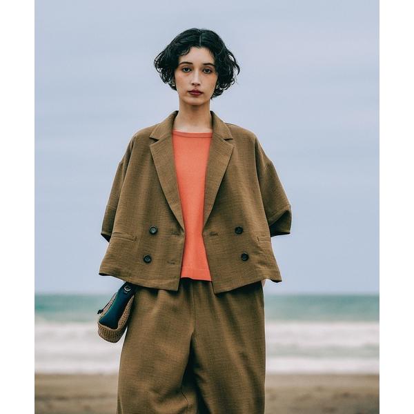 ZOZO問い合わせ番号:106095126ショップ:LEPSIM，レプシィムブランド:LEPSIM，レプシィム商品名:《リネンライクドライシリーズ》ランタンショート5分袖ダブルジャケット　639422カテゴリ:ジャケット/アウター>テ...