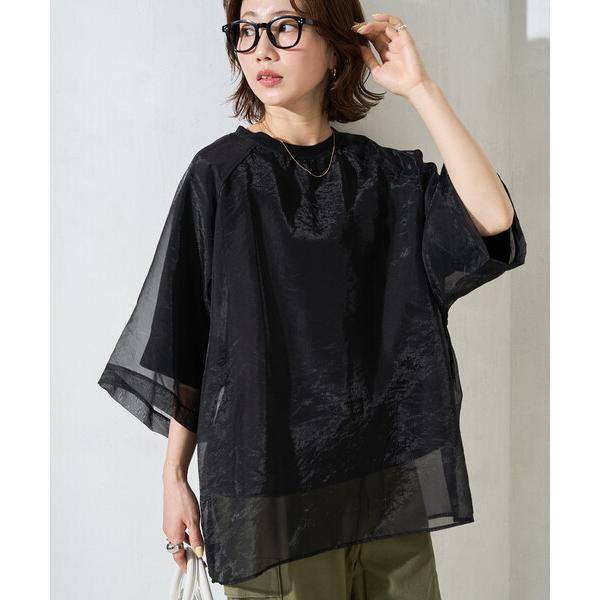 『タイムセール実施中』ZOZO問い合わせ番号:106135822ショップ:FREAK'S STORE，フリークスストアブランド:FREAK'S STORE，フリークスストア商品名:限定展開　オーガンジー × カットソー 重ね ラグラン 半袖...