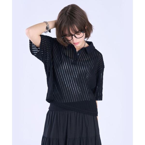 ZOZO問い合わせ番号:106136364ショップ:agnes b.，アニエスベーブランド:To b. by agnes b.，トゥービーバイアニエスベー商品名:ラッフルメッシュ ストライプ ポロシャツカテゴリ:トップス>Tシャツ/カ...