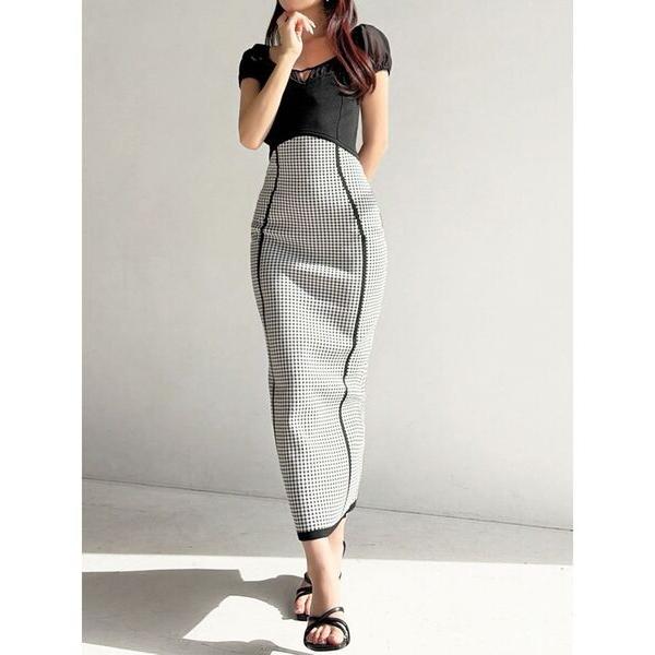 『タイムセール実施中』ZOZO問い合わせ番号:106137145ショップ:RESEXXY，リゼクシーブランド:RESEXXY，リゼクシー商品名:ジャガードチェックドッキングニットワンピースカテゴリ:ワンピース/ドレス>ワンピースブラン...