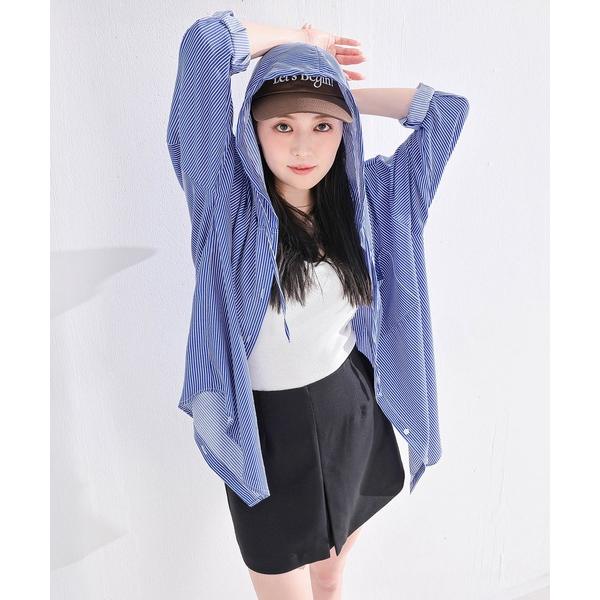 『タイムセール実施中』ZOZO問い合わせ番号:106251526ショップ:Kana，カナブランド:en CAnAF，エンカナフ商品名:【羽織るだけでこなれ見え】オーバーサイズ ストライプ フードシャツ パーカー ラッシュガード UV対策 紫...
