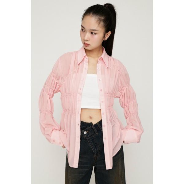ZOZO問い合わせ番号:106290511ショップ:SLY，スライブランド:SLY，スライ商品名:ASYMMETRY SHIRRING SHEER SH アシンメトリーシャーリングシアーシャツ 春服 夏服カテゴリ:トップス>シャツ/ブ...