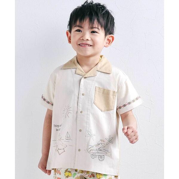 ZOZO問い合わせ番号:106328355ショップ:BEBE ONLINE STORE，ベベ オンラインストアブランド:SLAP SLIP，スラップスリップ商品名:【接触冷感/お揃い】海の生き物恐竜果物総柄切り替え半袖シャツ(80~130c...