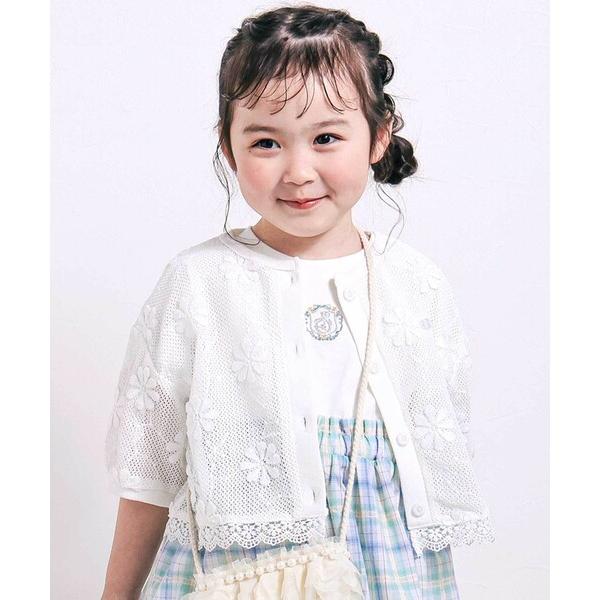 ZOZO問い合わせ番号:106328365ショップ:BEBE ONLINE STORE，ベベ オンラインストアブランド:SLAP SLIP，スラップスリップ商品名:花モチーフニットレース5分丈カーディガン(90~130cm)カテゴリ:トップ...