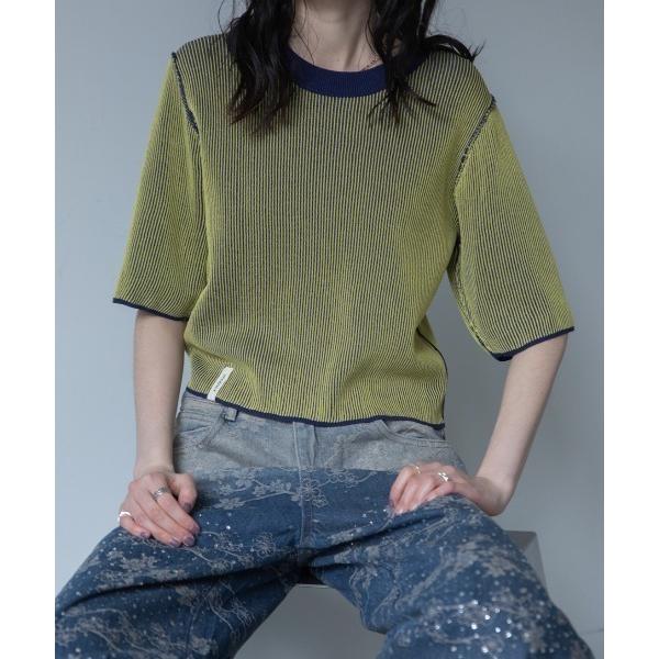 ZOZO問い合わせ番号:106330282ショップ:Avenue，アヴェニューブランド:VACANCY，ヴァカンシー商品名:配色プレーティングハーフスリーブリブニット/新色追加カテゴリ:トップス>Tシャツ/カットソーブランド品番:33...