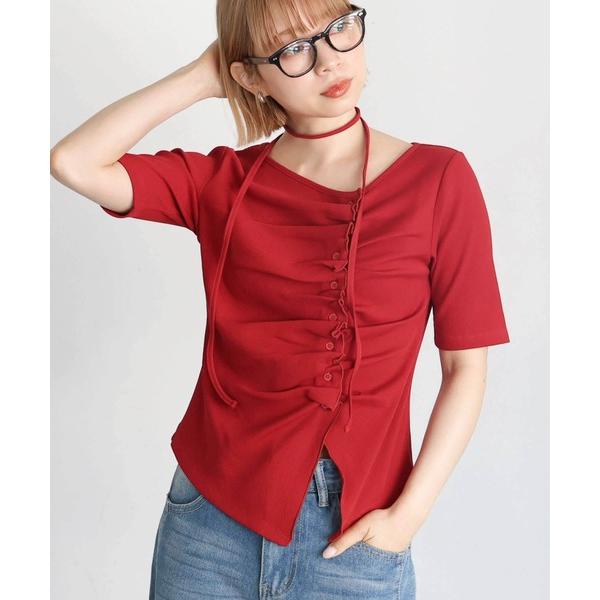 『タイムセール実施中』ZOZO問い合わせ番号:106332860ショップ:tiptop+pocket，ティップトッププラスポケットブランド:tiptop，ティップトップ商品名:チョーカー付き前ギャザーテレコTカテゴリ:トップス>Tシャ...