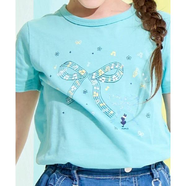ZOZO問い合わせ番号:106332959ショップ:KP，ケーピーブランド:KP，ケーピー商品名:ラメリボンプリント Tシャツカテゴリ:トップス>Tシャツ/カットソーブランド品番:2162201素材:綿100%原産国:中国カラー:エメ...