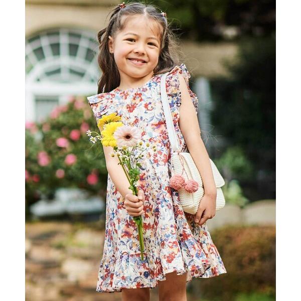 ZOZO問い合わせ番号:106368488ショップ:BEBE ONLINE STORE，ベベ オンラインストアブランド:BeBe，ベベ商品名:【お揃い】【DEVEAUX】ローンフラワープリントフリルワンピース(90~140cm)カテゴリ:ワ...