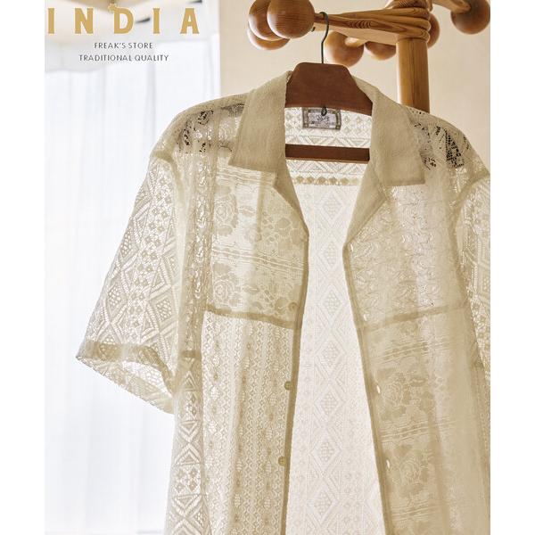 ZOZO問い合わせ番号:106368543ショップ:FREAK'S STORE，フリークスストアブランド:FREAK'S STORE，フリークスストア商品名:インド製 パッチワークレース シアー リラックスフィット オープンカラーシャツ シ...