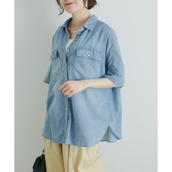 『タイムセール実施中』ZOZO問い合わせ番号:106370823ショップ:PUAL CE CIN，ピュアルセシンブランド:PUAL CE CIN，ピュアルセシン商品名:シアーデニムハーフスリーブブラウスカテゴリ:トップス>シャツ/ブラ...