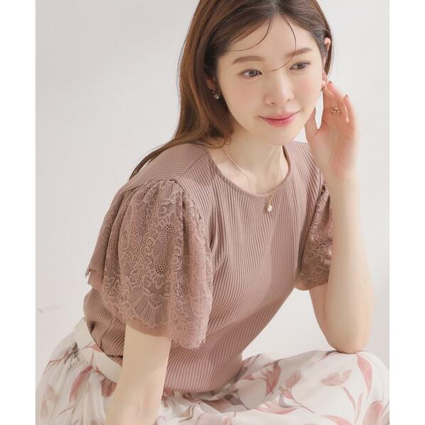ZOZO問い合わせ番号:106371417ショップ:Couture brooch，クチュールブローチブランド:couture brooch，クチュールブローチ商品名:【洗える】袖レース テレコトップスカテゴリ:トップス>Tシャツ/カッ...
