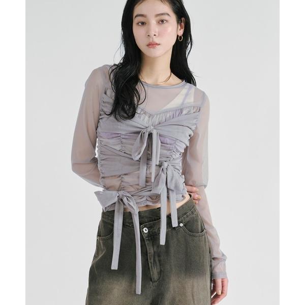 ZOZO問い合わせ番号:106372248ショップ:Ezick，エジックブランド:Ezick，エジック商品名:ribbon tulle tops フロントリボンシアートップスカテゴリ:トップス>Tシャツ/カットソーブランド品番:665...