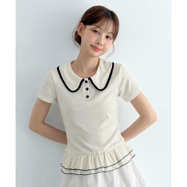 ZOZO問い合わせ番号:106372444ショップ:by muni:r，バイ ムニールブランド:by muni:r，バイ ムニール商品名:ダブルフリルカラーポイント半袖Tシャツ/2026 SS COLLECTIONカテゴリ:トップス>...