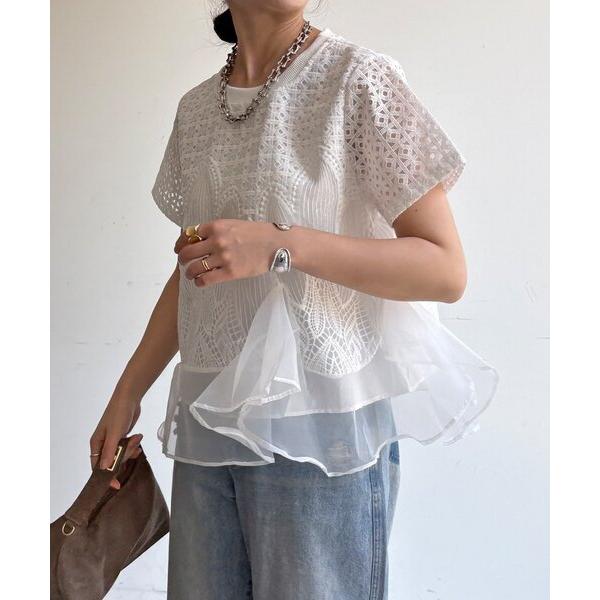 ZOZO問い合わせ番号:106408630ショップ:DouDou，ドゥドゥブランド:DouDou，ドゥドゥ商品名:【WEB限定】レース×オーガンジーフリルプルオーバーカテゴリ:トップス>Tシャツ/カットソーブランド品番:DDZ1061...