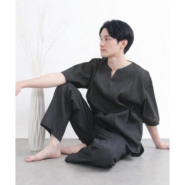 『タイムセール実施中』ZOZO問い合わせ番号:106410197ショップ:KYOETSU HONTEN，キョウエツホンテンブランド:KYOETSU，キョウエツ商品名:【選べる丈】メンズ しじら 甚平 キーネックタイプ(長ズボン/半ズボン)カ...