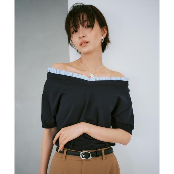 ZOZO問い合わせ番号:106411917ショップ:VIS，ビスブランド:VIS，ビス商品名:フリルドッキングVネックニット半袖プルオーバー/イージーケアカテゴリ:トップス>ニット/セーターブランド品番:2026-A-BVM36350...