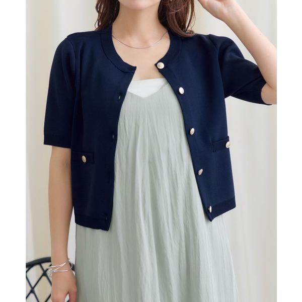 ZOZO問い合わせ番号:106412398ショップ:COHINA STORE，コヒナストアブランド:COHINA，コヒナ商品名:【接触冷感・UVカット】ゴールドボタンハーフスリーブカーディガン 【低身長・小柄女性】カテゴリ:トップス>...