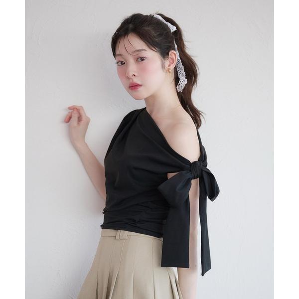 ZOZO問い合わせ番号:106449214ショップ:mideal，マイディールブランド:fupel，フぺル商品名:side ribbon one-shoulder drape tops /サイドリボンワンショルダードレープトップスカテゴリ:...