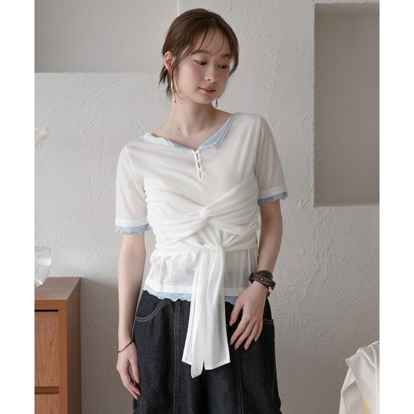 ZOZO問い合わせ番号:106449217ショップ:mideal，マイディールブランド:mideal，マイディール商品名:twist ribbon layered tops / ツイストリボンレイヤードトップスカテゴリ:トップス>Tシ...