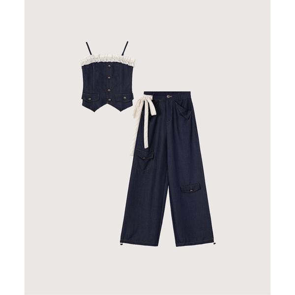 ZOZO問い合わせ番号:106560612ショップ:P L U M STORE，プラム ストアブランド:LA POMME petit，ラポミ・プチ商品名:Frill Design Denim Cami Set Upカテゴリ:ジャケット/アウ...