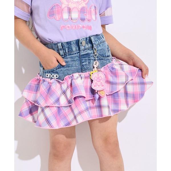 ZOZO問い合わせ番号:106599940ショップ:ANAP，アナップブランド:ANAP kids，アナップキッズ商品名:POMPOMチャーム付 チェック切り替え スカートカテゴリ:スカート>スカートブランド品番:421-3614原産...