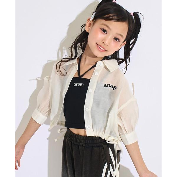 ZOZO問い合わせ番号:106599949ショップ:ANAP，アナップブランド:ANAP kids，アナップキッズ商品名:袖リボン 5部丈 シアーシャツカテゴリ:トップス>シャツ/ブラウスブランド品番:423-3604素材:ポリエステ...