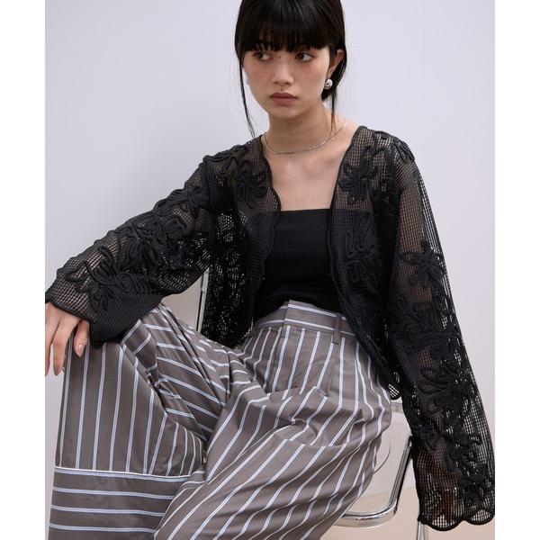 ZOZO問い合わせ番号:106602401ショップ:ADAM ET ROPE'，アダムエロペブランド:ADAM ET ROPE'，アダムエロペ商品名:【WEB限定】メッシュエンブロイダリーカーディガンカテゴリ:トップス>カーディガン/...
