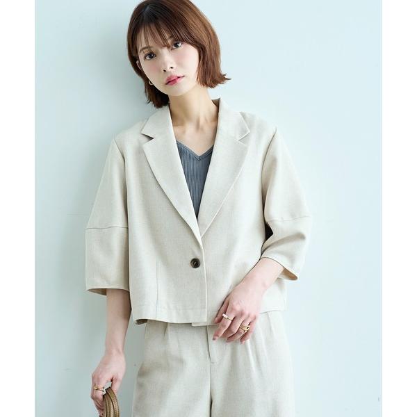 ZOZO問い合わせ番号:106602721ショップ:Auntie Rosa，アンティローザブランド:mil，ミル商品名:【遮熱　UVカット　イージーケア】 リネンライク ランタンスリーブ クロップドジャケット 【セットアップ対応】【5871...