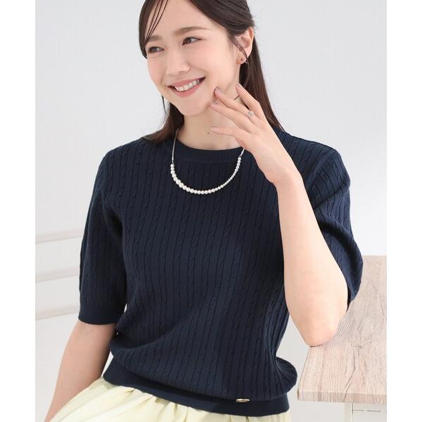 ZOZO問い合わせ番号:106603503ショップ:SHOO・LA・RUE，シューラルーブランド:SHOO・LA・RUE，シューラルー商品名:【洗濯機可/S-LL】ミニケーブルで上品に 5分袖ニットカテゴリ:トップス>ニット/セーター...