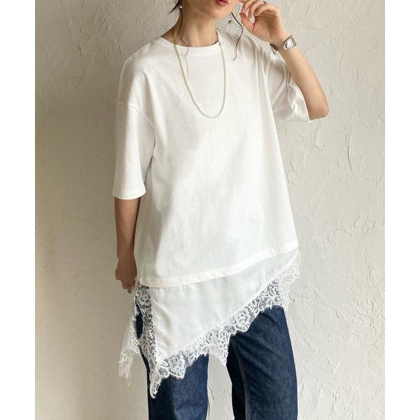『タイムセール実施中』ZOZO問い合わせ番号:106642387ショップ:wears，ウェアーズブランド:She's Closet，シーズクローゼット商品名:アシンメトリー 裾サテンレース ドッキング 半袖Tシャツ レイヤード インナー ト...