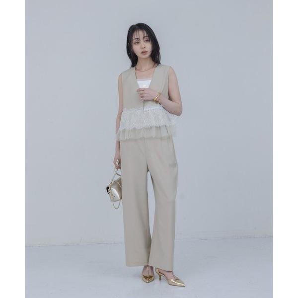 ZOZO問い合わせ番号:106642441ショップ:Eimee Law，エイミーロウブランド:Eimee Law，エイミーロウ商品名:レースフリルベスト×パンツ　セットアップカテゴリ:ジャケット/アウター>セットアップブランド品番:8...