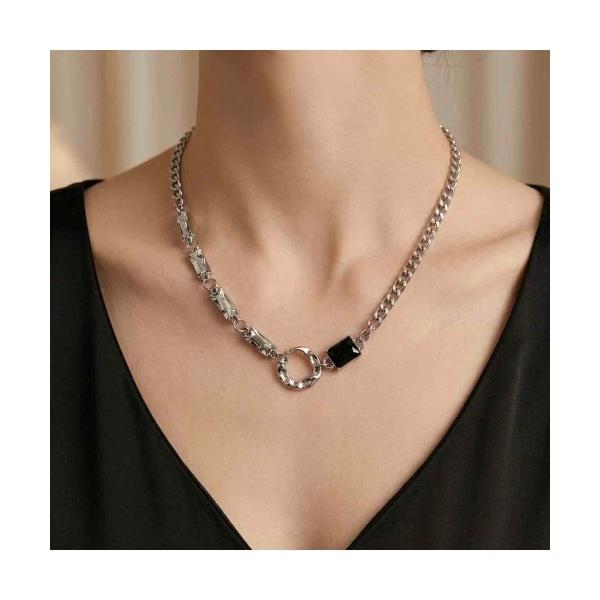 ZOZO問い合わせ番号:106643995ショップ:TONE，トーンブランド:tone，トーン商品名:【88eighty-eight】ブラックストーンシルバーリングチェーンネックレス【import】(MA)カテゴリ:アクセサリー>ネッ...